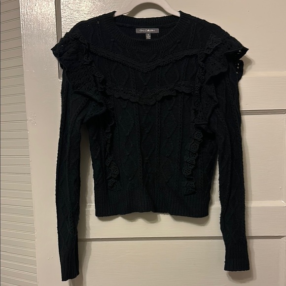 Grey Collective | Sweaters | Chic Black Sweater With Ruffle Detail ...
